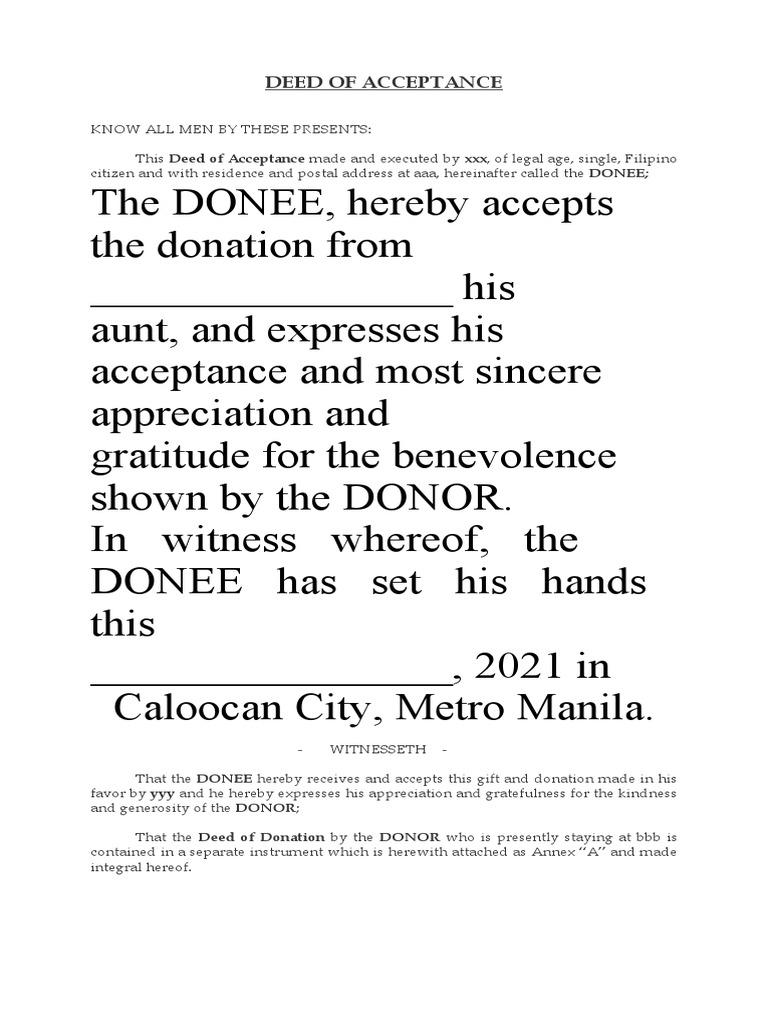 Deed of Acceptance for Donation | PDF