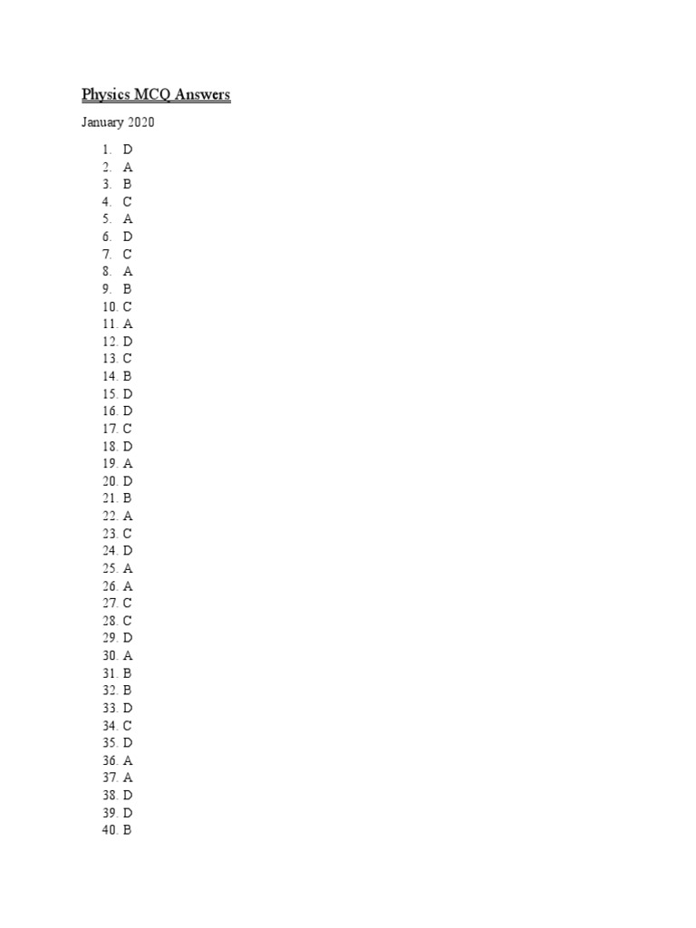 Physics MCQ Answers | PDF Physics MCQ Answers | PDF