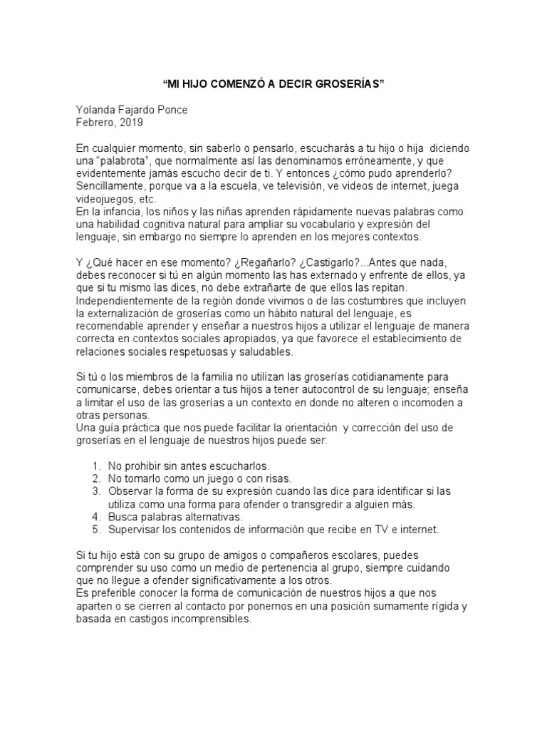 Cómo manejar groserías en niños | PDF | Sicología | Cognición