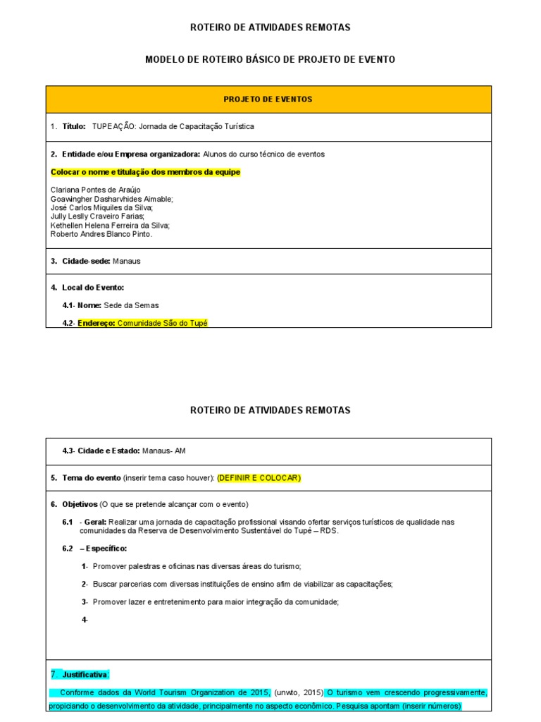 Roteiro Básico de Projeto de Evento - Tuperaçao | PDF | Turismo ...