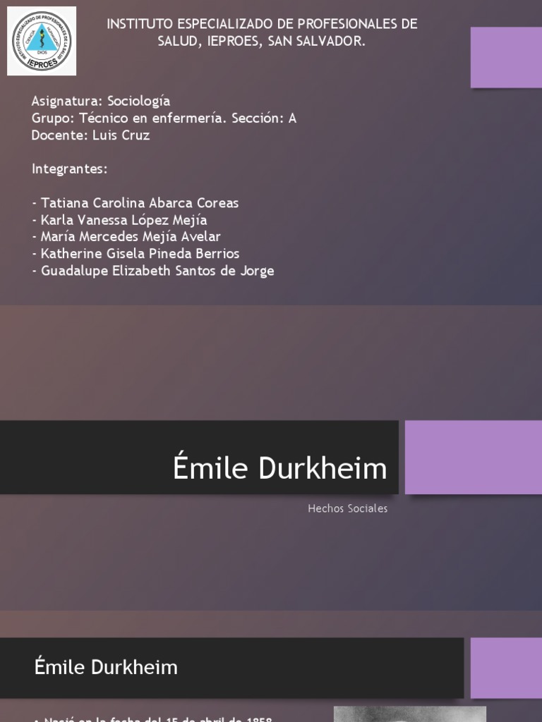 Émile Durkheim - Presentacion | PDF | Emile Durkheim | Sociología
