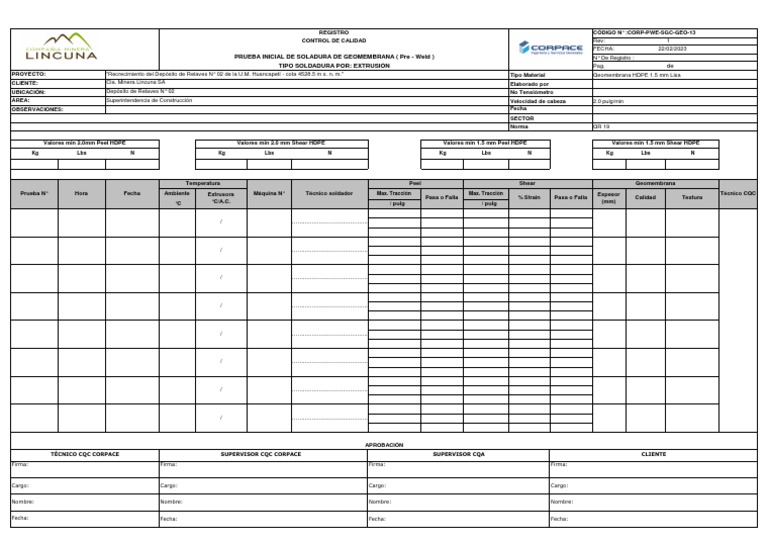 13.-CORP-SGC-GEO-13 Pre-Weld Extrusion | PDF | Química | Conocimiento ...