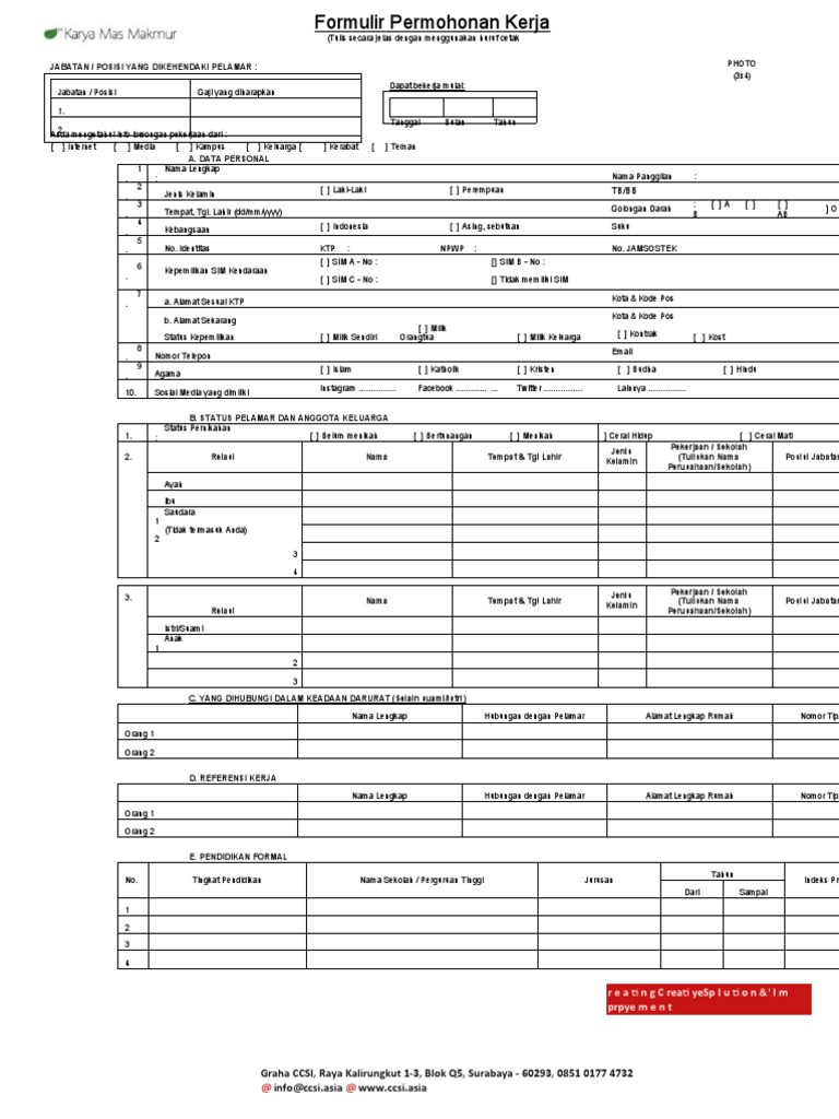 Form Permintaan Kerja - KMM | PDF