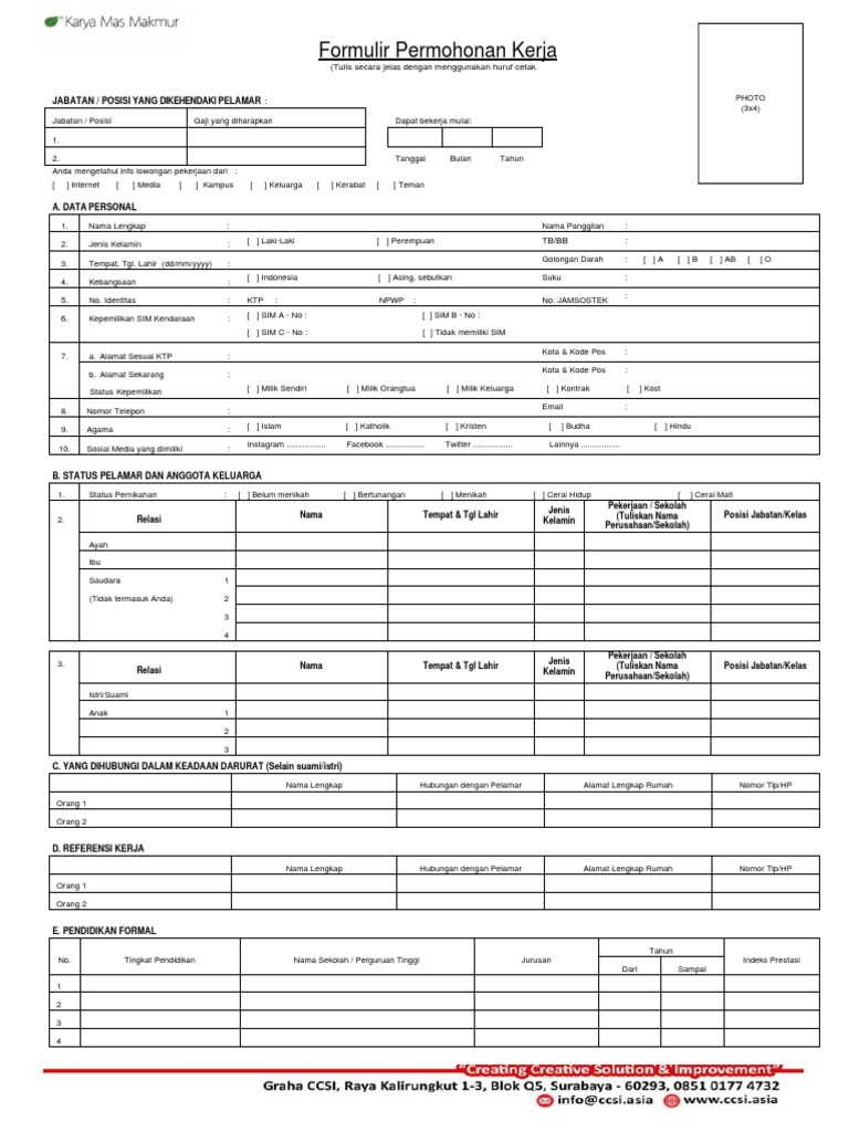 Form Permintaan Kerja - KMM | PDF