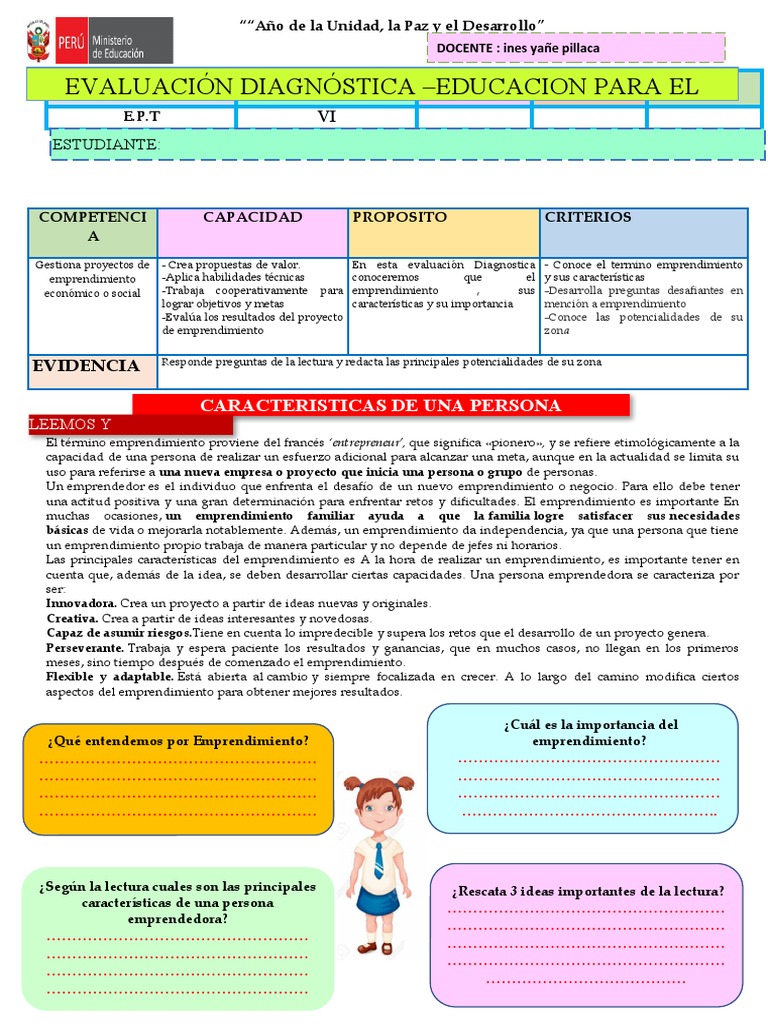 Evaluacion Diagnostica - 1ero y 2do Grado-Ept | PDF | Iniciativa empresarial | Evaluación