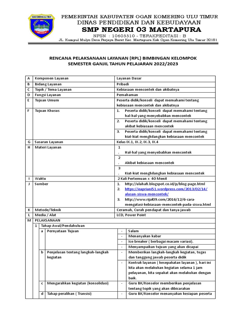 RPL Bimbingan Kelompok (Kebiasaan Mencontek Dan Akibatnya) | PDF