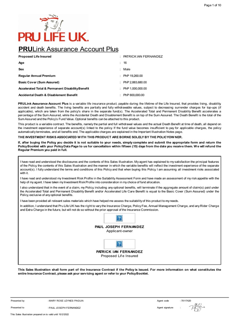 MR PAUL JOSEPH FERNANDEZ PAA Plus Quotation | PDF | Life Insurance ...