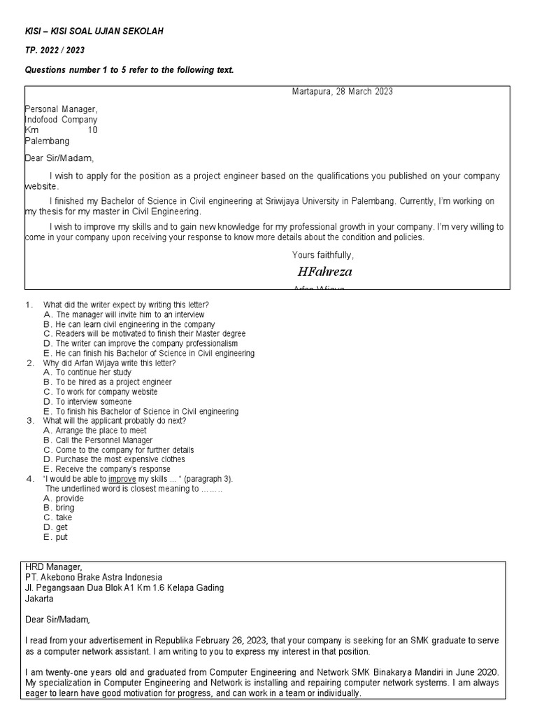 Kisi - Kisi Uas Tp. 2022 - 2023 | PDF | Verb | Automated Teller Machine