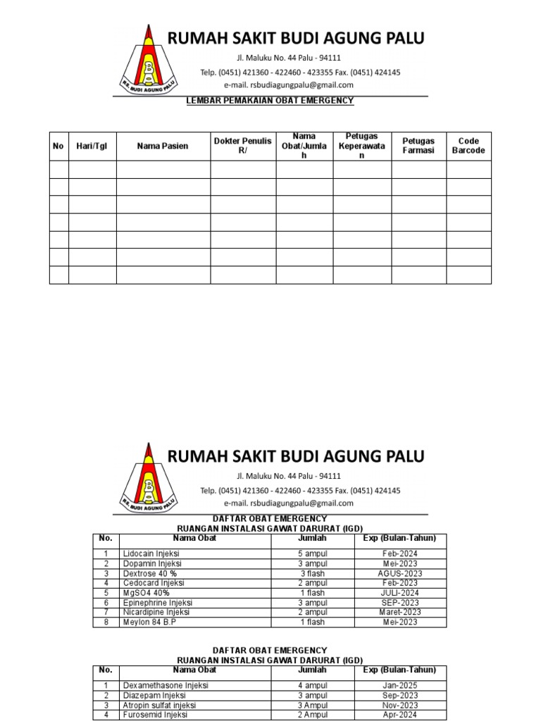 Lembar Pemakaian Obat Emergency | PDF