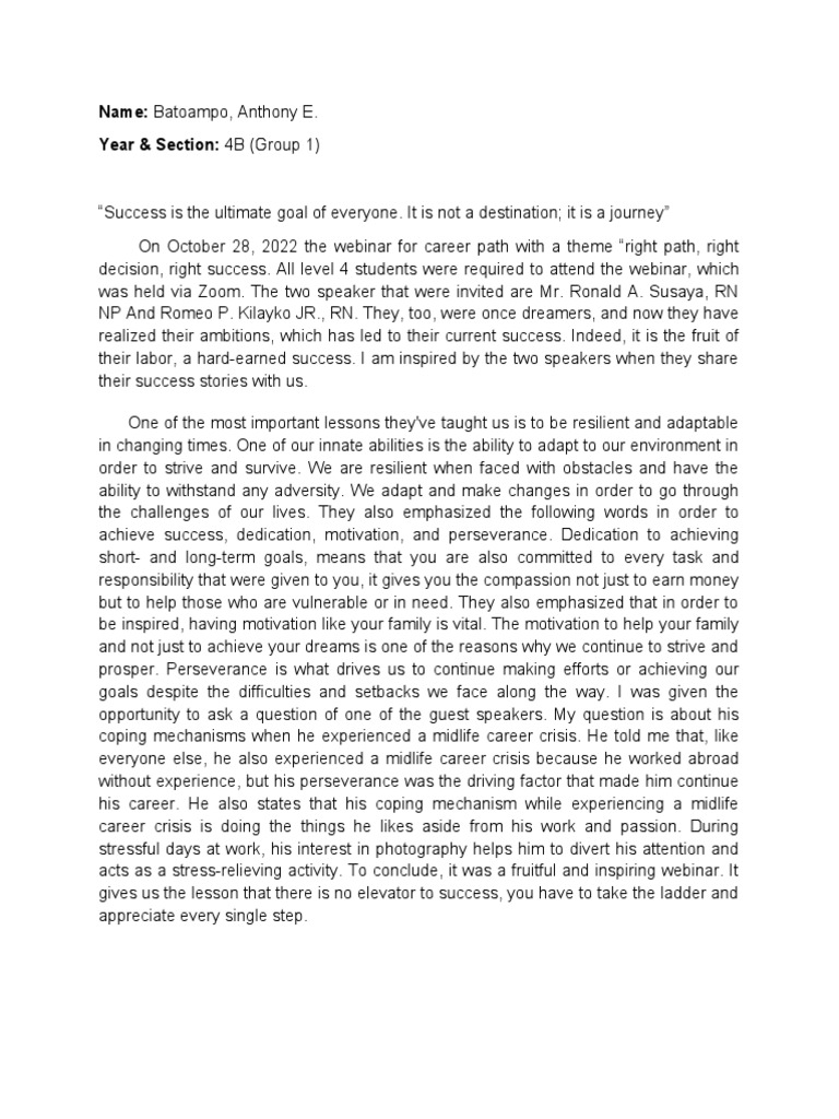 Reflection Career Webinar | PDF | Behavioural Sciences | Behavior ...