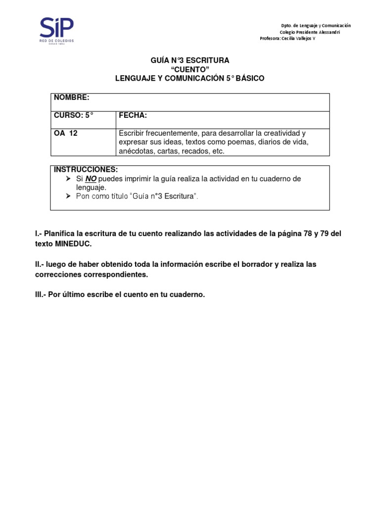 Guia N3 B Escritura 5to | PDF