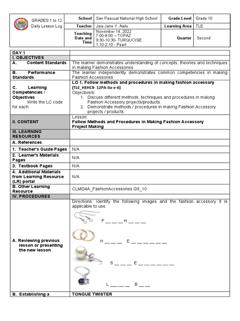 G10 Fashion Accessories DLP Q2-Day5 | PDF | Change | Teaching