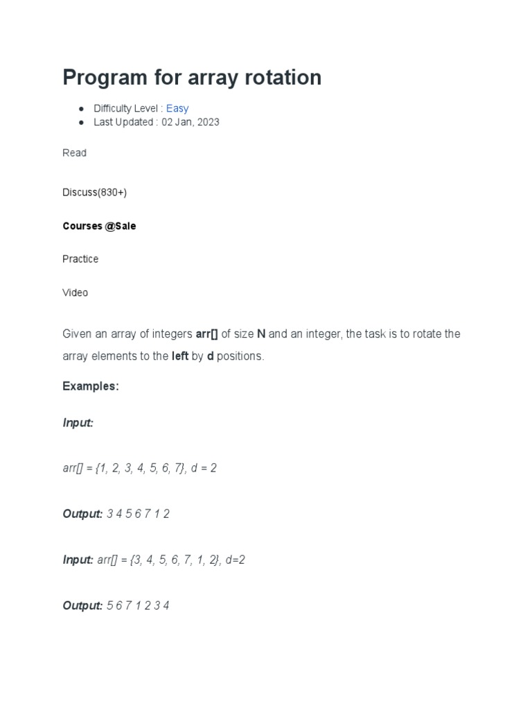 Array Rotation | PDF | Function (Mathematics) | Computer Programming Array Rotation | PDF | Function (Mathematics) | Computer Programming