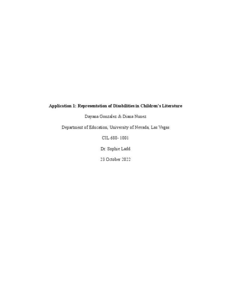 Application Assignment 1 2 | PDF | Disability | Children's Literature