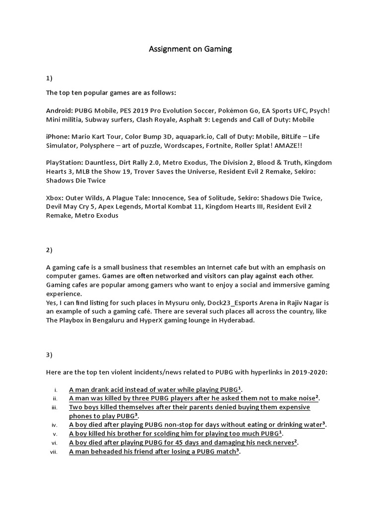 Assignment On Gaming | PDF | Video Games | Anxiety