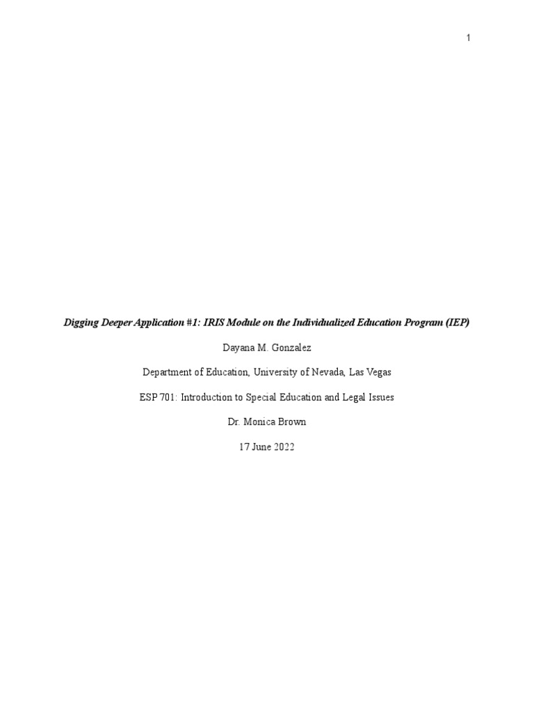 Diggin Deeper Assignment 1 | Download Free PDF | Individualized Education Program | Behavior ...