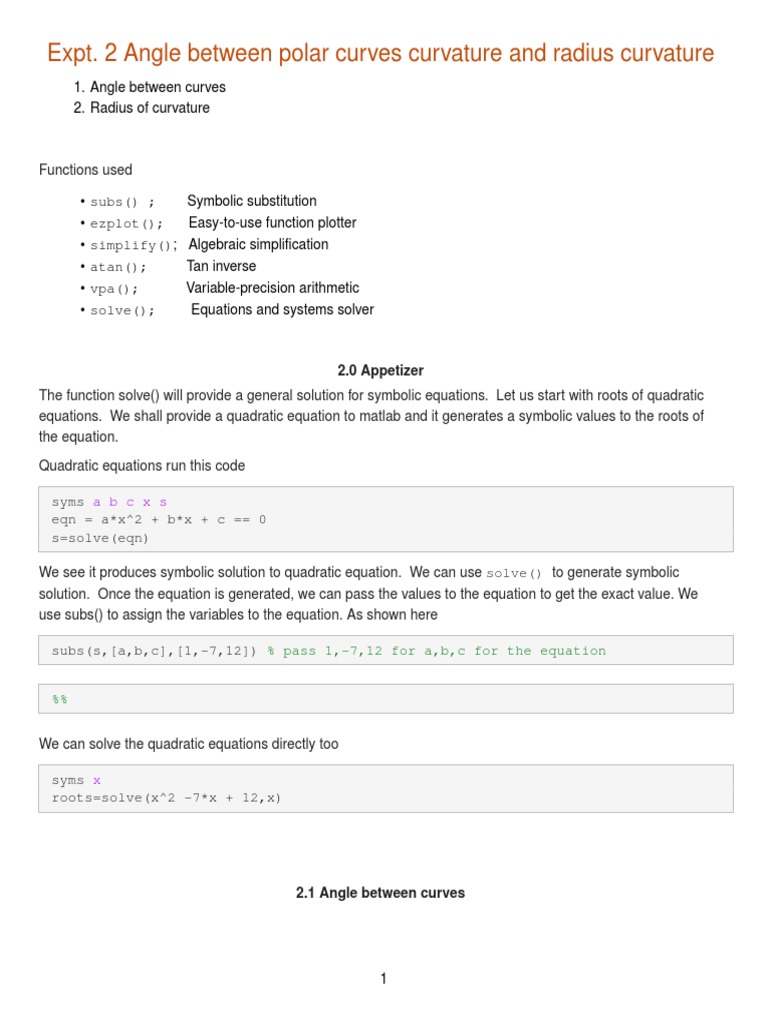 Expt 2 Code Only | Download Free PDF | Equations | Curvature