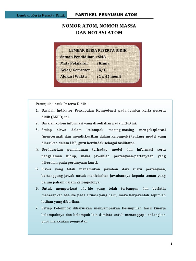 LKPD Partikel Penyusun Atom | PDF