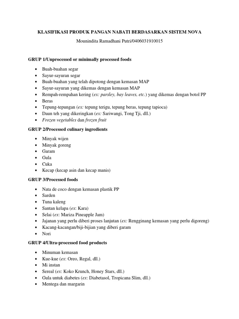 Klasifikasi Produk Pangan Nabati Berdasarkan Sistem Nova | PDF