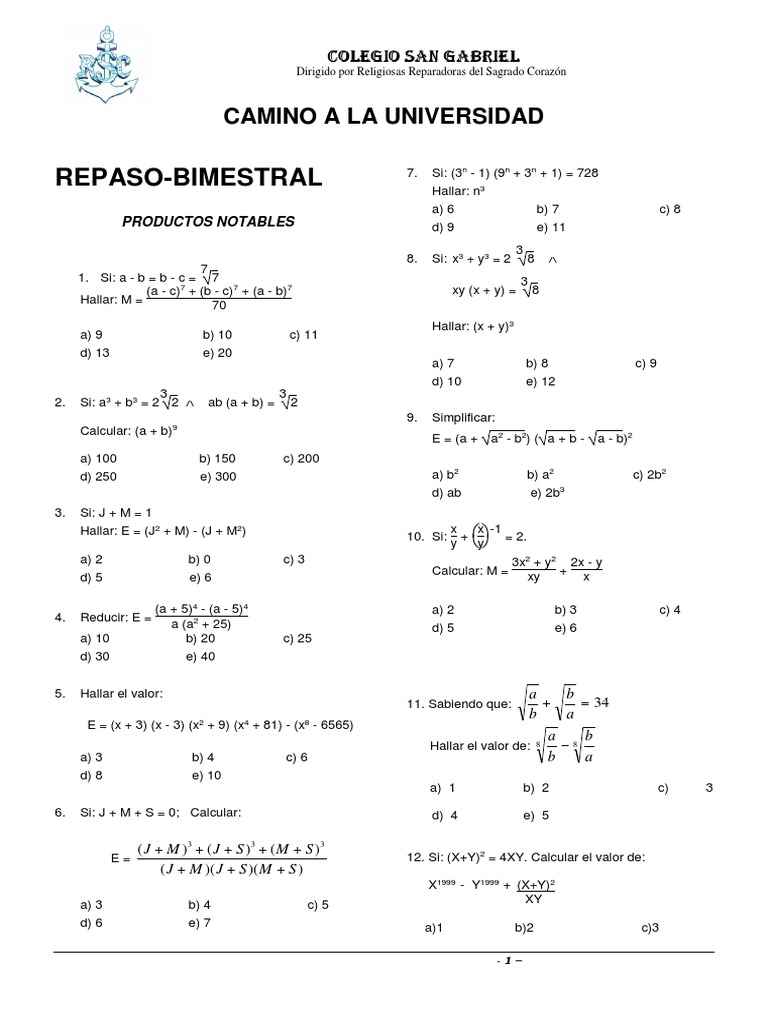 Repaso Bimestral de Matemáticas 7mo | PDF | Álgebra abstracta | Aritmética