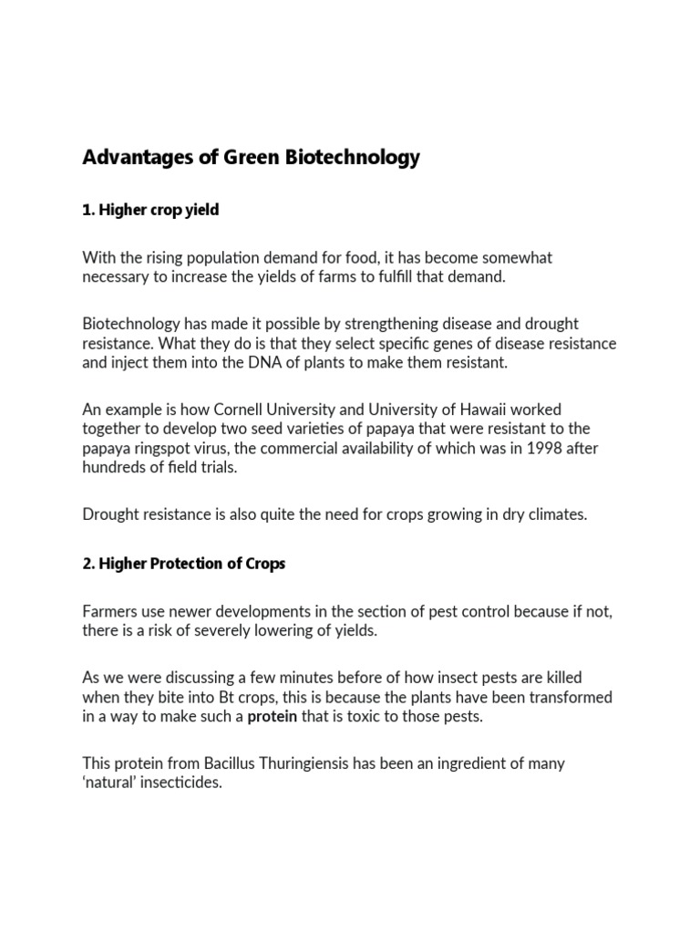 Advantages and Disadvantages of Green Biotechnology | PDF | Genetically ...