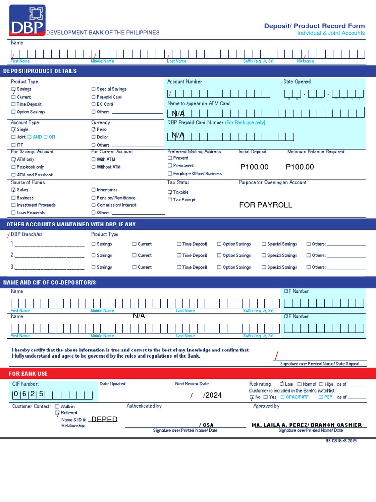 Deposit Product Record Form Individual Rev3a4 DEPED | PDF | Savings ...