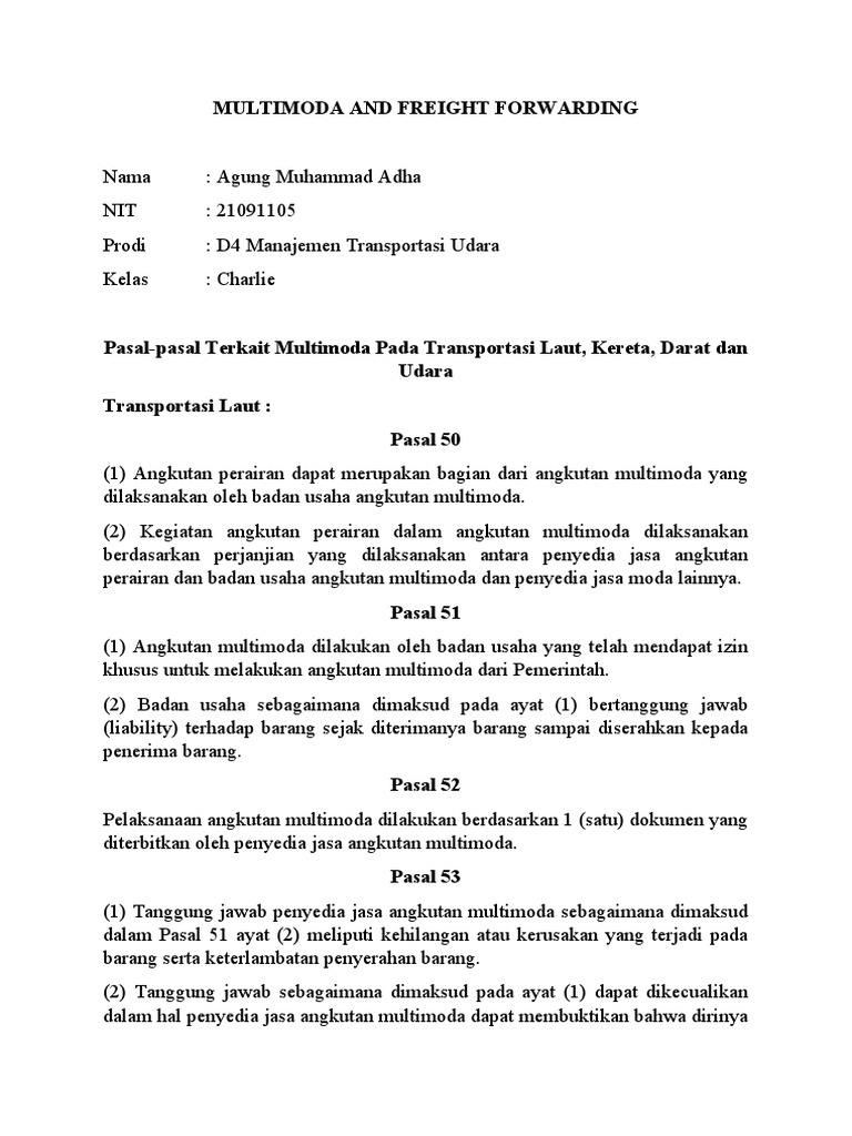 Multimoda and Freight Forwarding | PDF | Hukum