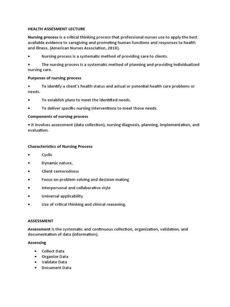 Health Assesment Lecture | PDF | Medical Diagnosis | Nursing