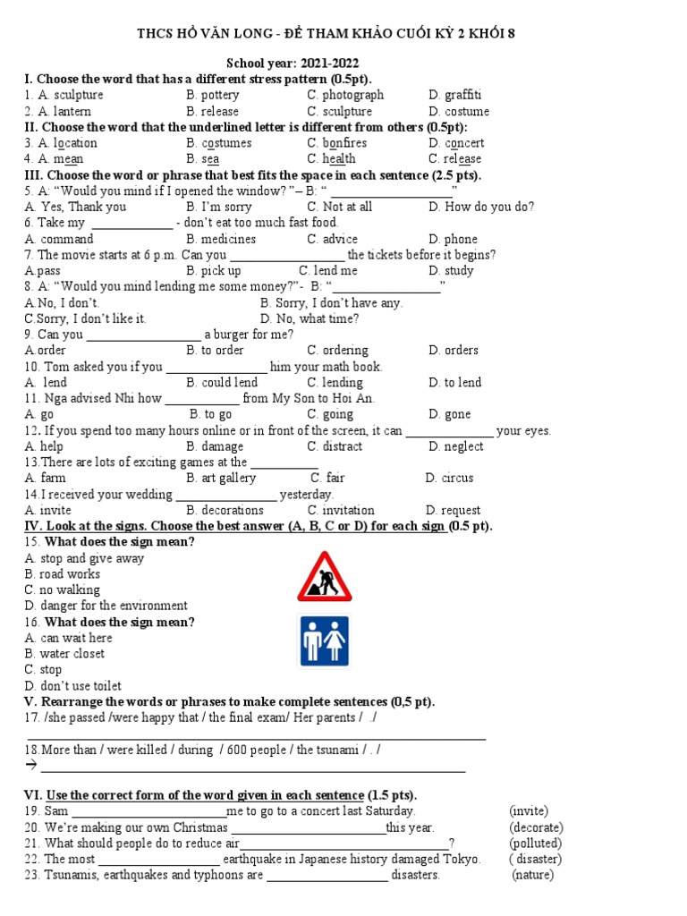 3. HVL-khối 8 2nd semester | PDF | English Language | Cognitive Science
