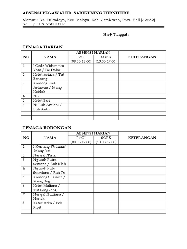 Absen Pegawai Bapak | PDF Absen Pegawai Bapak | PDF