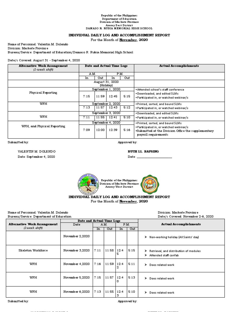 Individual Daily Log and Accomplishment Report: Damaso R. Rubia ...
