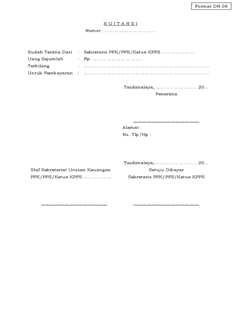 Kuitansi Pembayaran PPK/PPS/KPPS Tasikmalaya | PDF