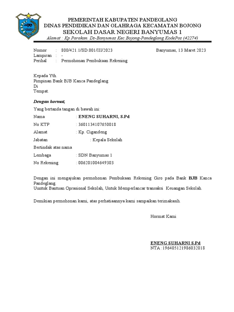 Permohonan Rekening Sekolah | PDF | Kesehatan Holistik