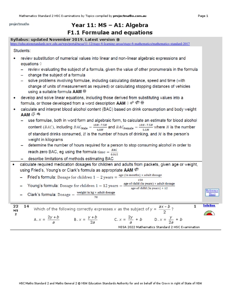 Year 11 Algebra HSCs 2022 To 2005 | PDF | Mathematics | Alcoholic Beverages