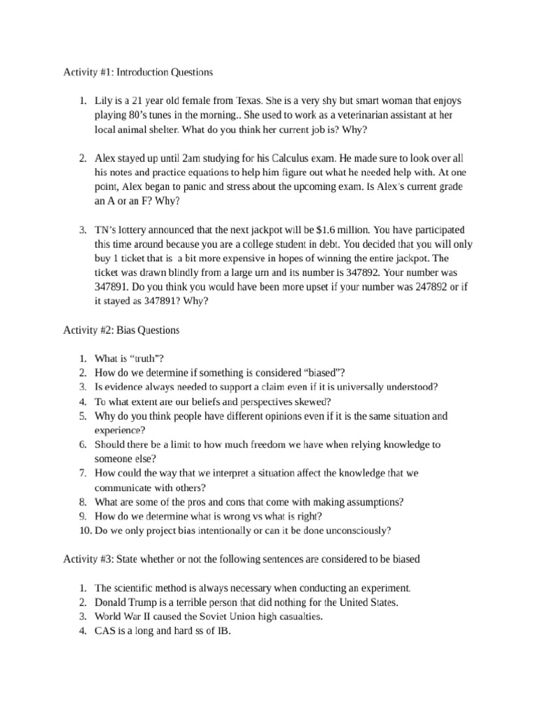 Bias Questions | PDF
