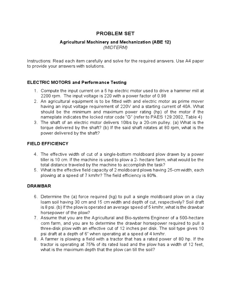 Problem Set Midterm | PDF | Horsepower | Engines