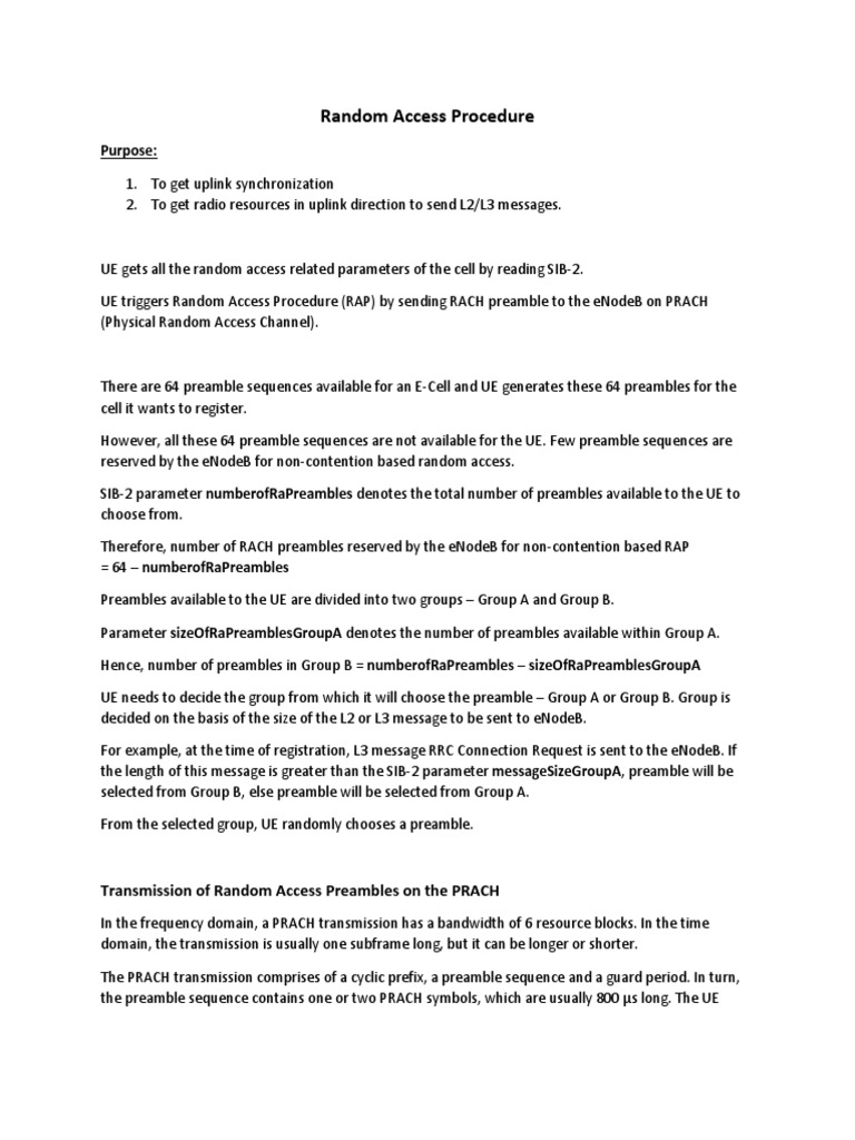 Random Access Procedure Pdf Radio Information