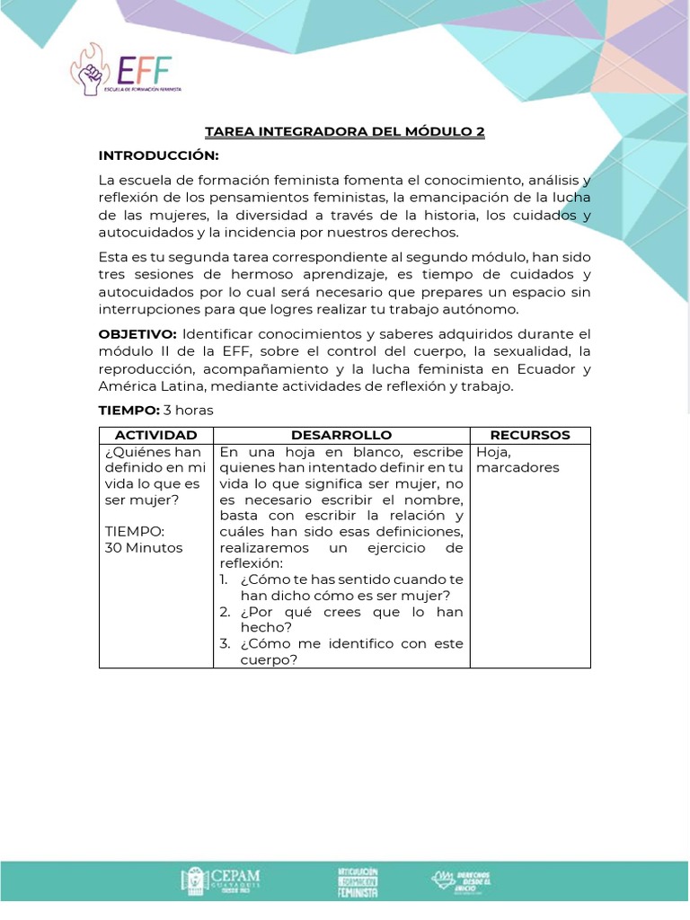 Tarea Integradora Del Módulo 2 Eff2023 | PDF | Mujer | Feminismo