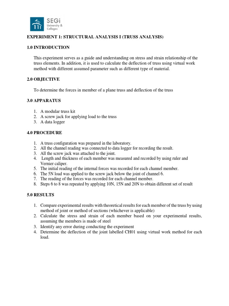 Lab Manual Pdf Truss Experiment