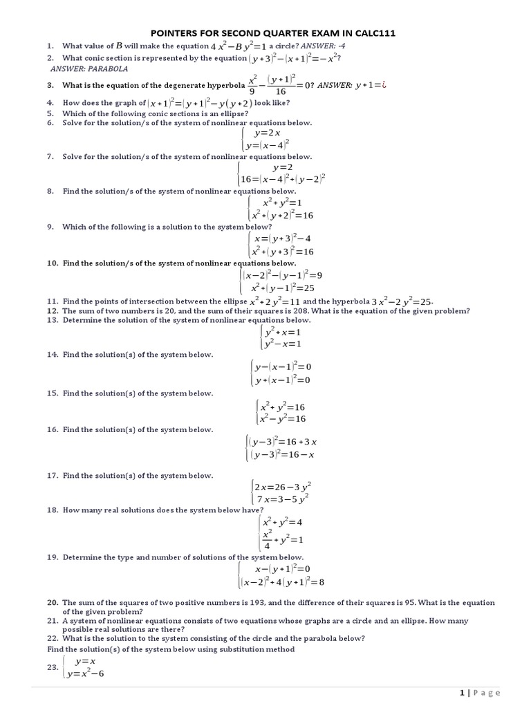 Pointers For Second Quarter Exam in Calc111 | PDF | Equations ...