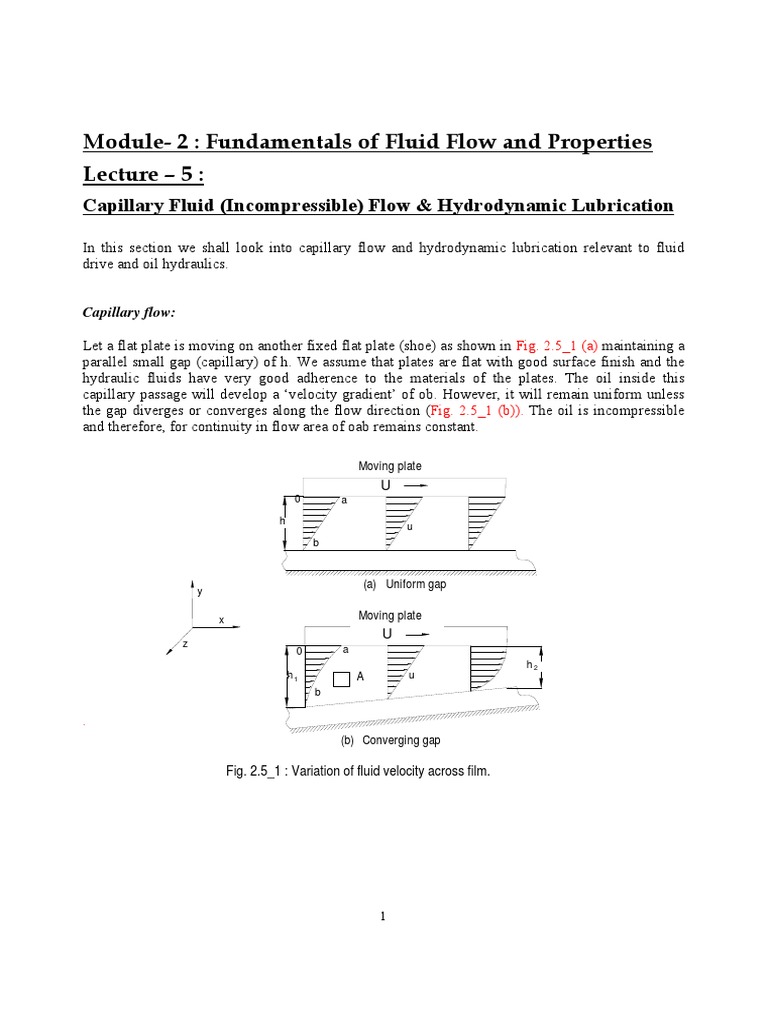 Lecture - 5 - Capillary Fluid (Incompressible) Flow & Hydrodynamic Lubrication | PDF | Fluid ...
