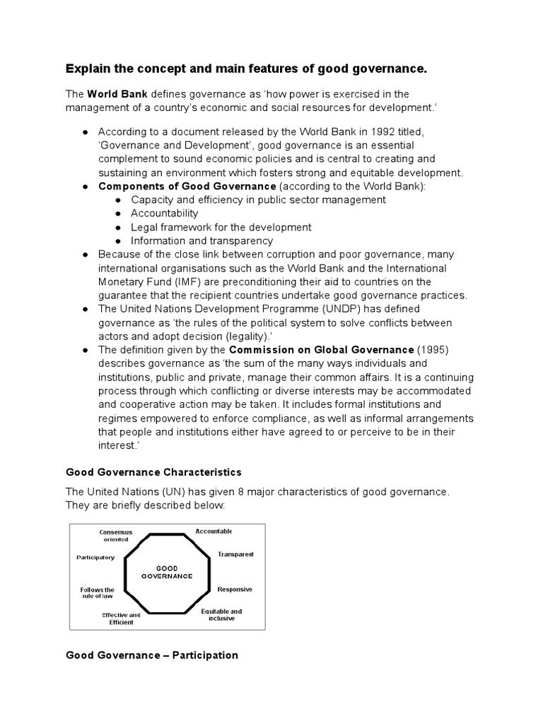 Explain The Concept and Main Features of Good Governance | PDF ...