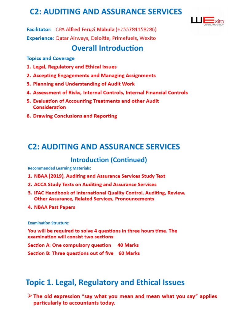 An Overview of Auditing and Assurance Services: Legal, Regulatory, Ethical and Independence ...