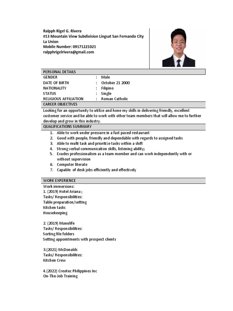 Ralpph Rivera resume | PDF | Literacy | Cognition