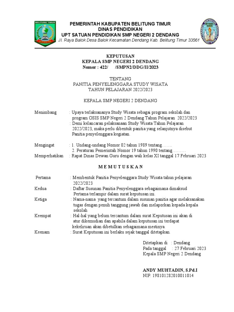 SK Panitia Study Wisata | PDF