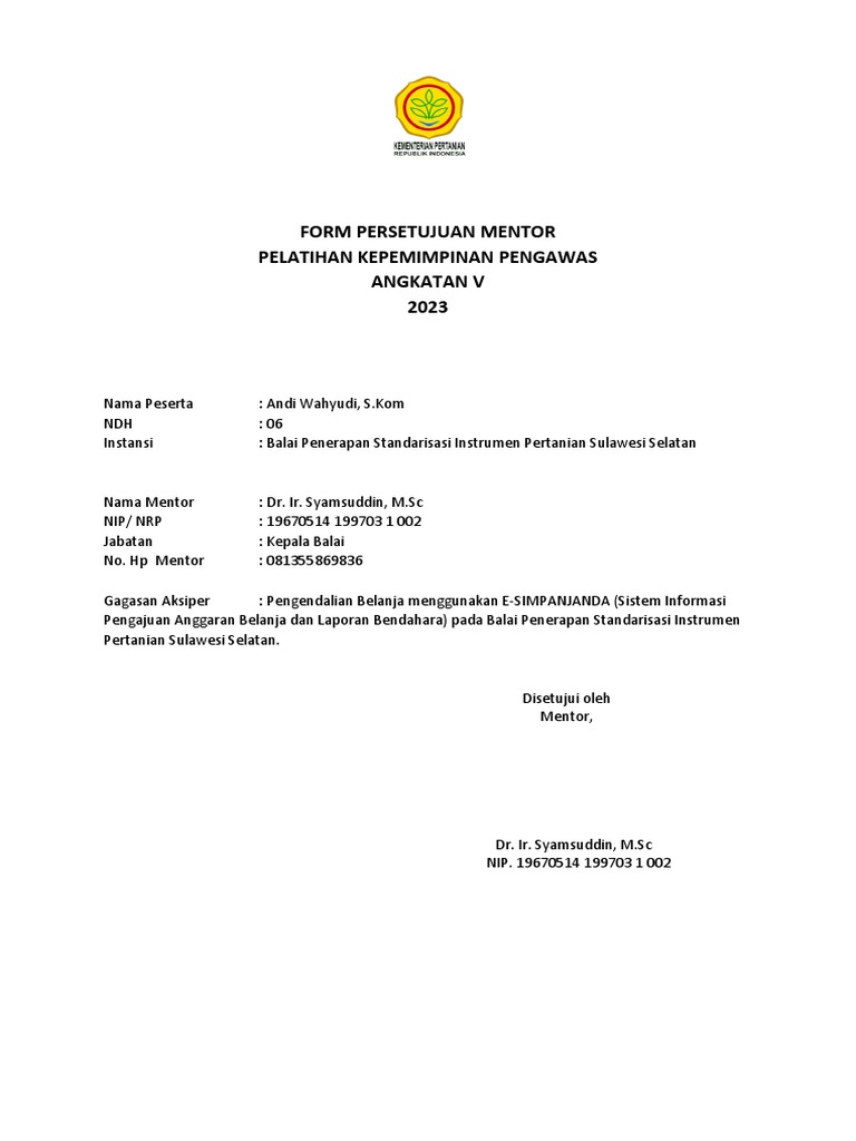 Form Persetujuan Mentor | PDF