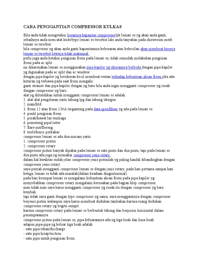 Panduan Ganti Kompresor Kulkas | PDF