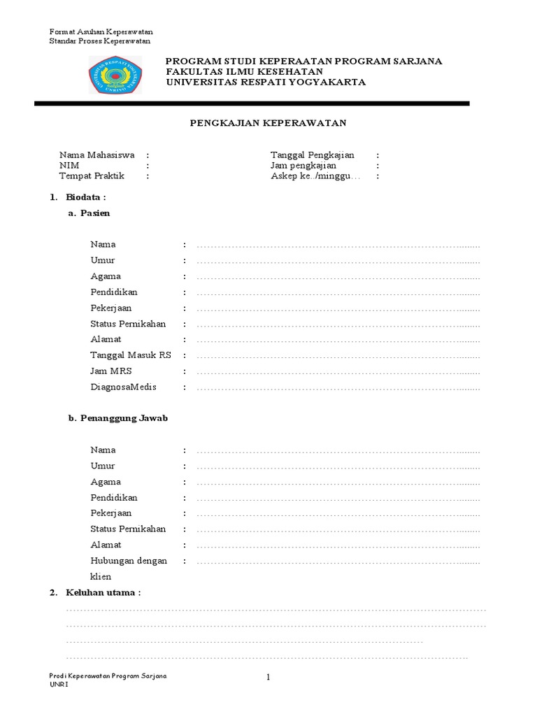 Format Pengkajian Proses Keperawatan | PDF