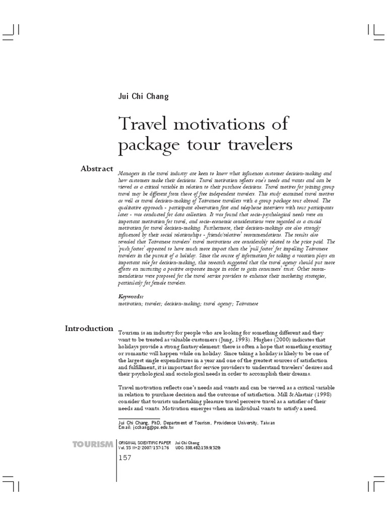 Travel Motivations of Package Tour Travelers: Jui Chi Chang | PDF ...