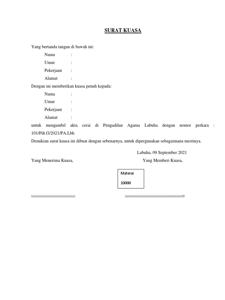 Surat Kuasa: Materai 10000 | PDF
